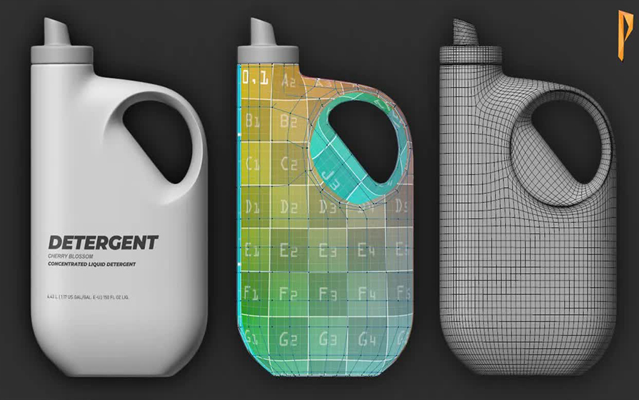 C4D 洗涤剂瓶建模 UV贴图制作展开