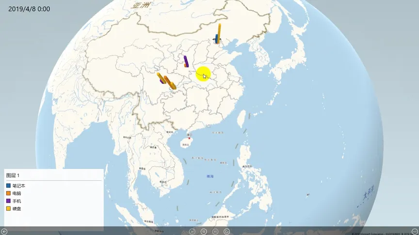用excel三维地图动态显示销售数据,既美观又酷炫