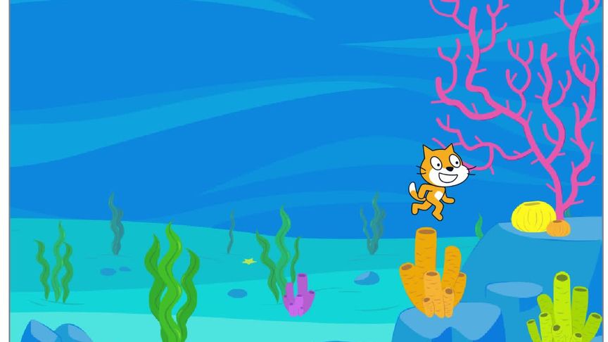 儿童学习计算机代码8-1:动画猫 Animation 1 Cat Touch Edge