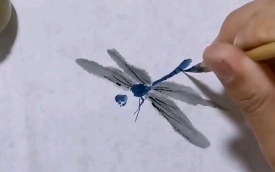 【国画写意】国画写意水墨蜻蜓技法,用笔细腻严谨,妙不可言