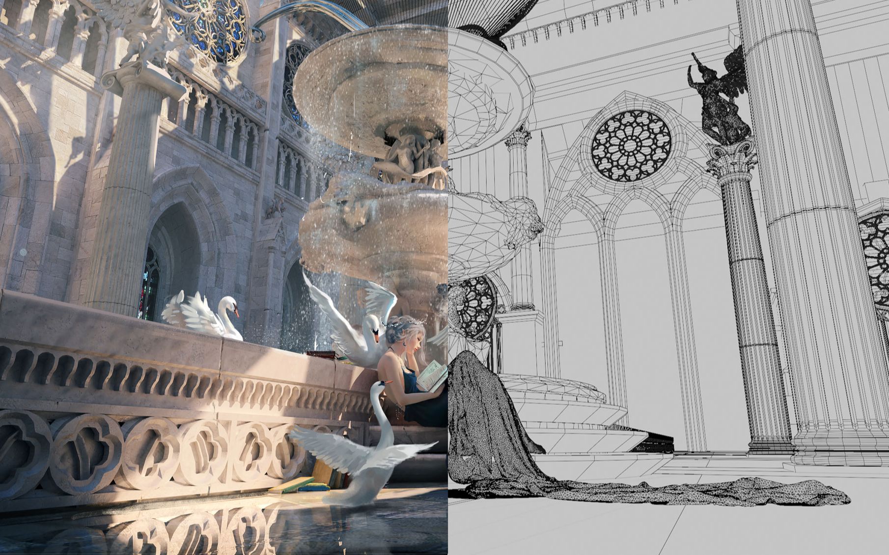 【WLOP】黑天鹅【3D渲染+2D绘画】【Blender+Photoshop】