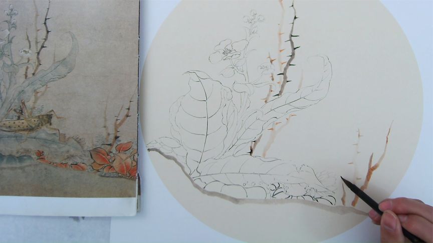 赵昌写生蛱蝶图临摹之荆棘,浓墨破淡墨,时机是关键