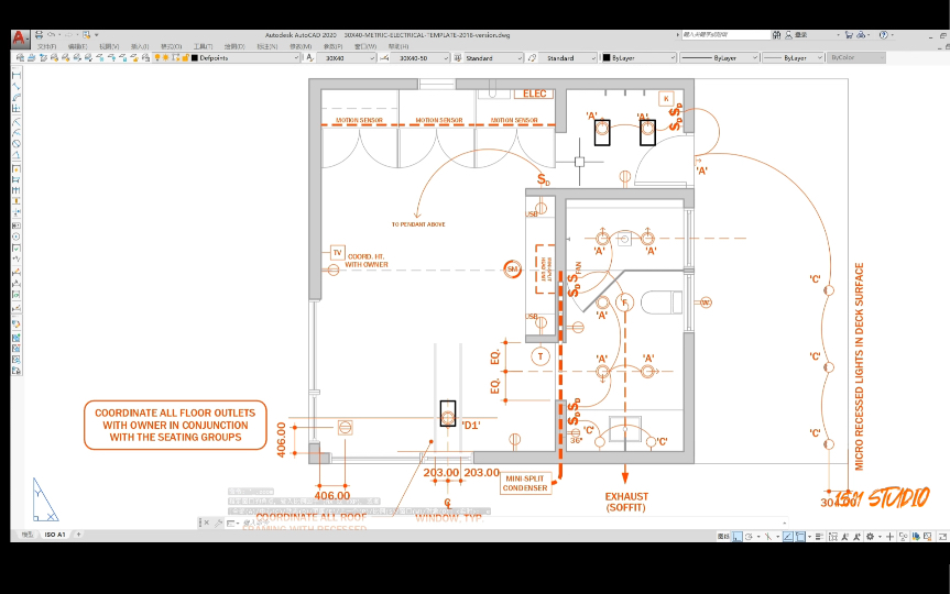 【30X40】CAD极简施工图模板 平立剖模板+电气图+公制+英制+字体