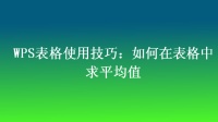 WPS表格使用技巧: 如何在表格中求平均值