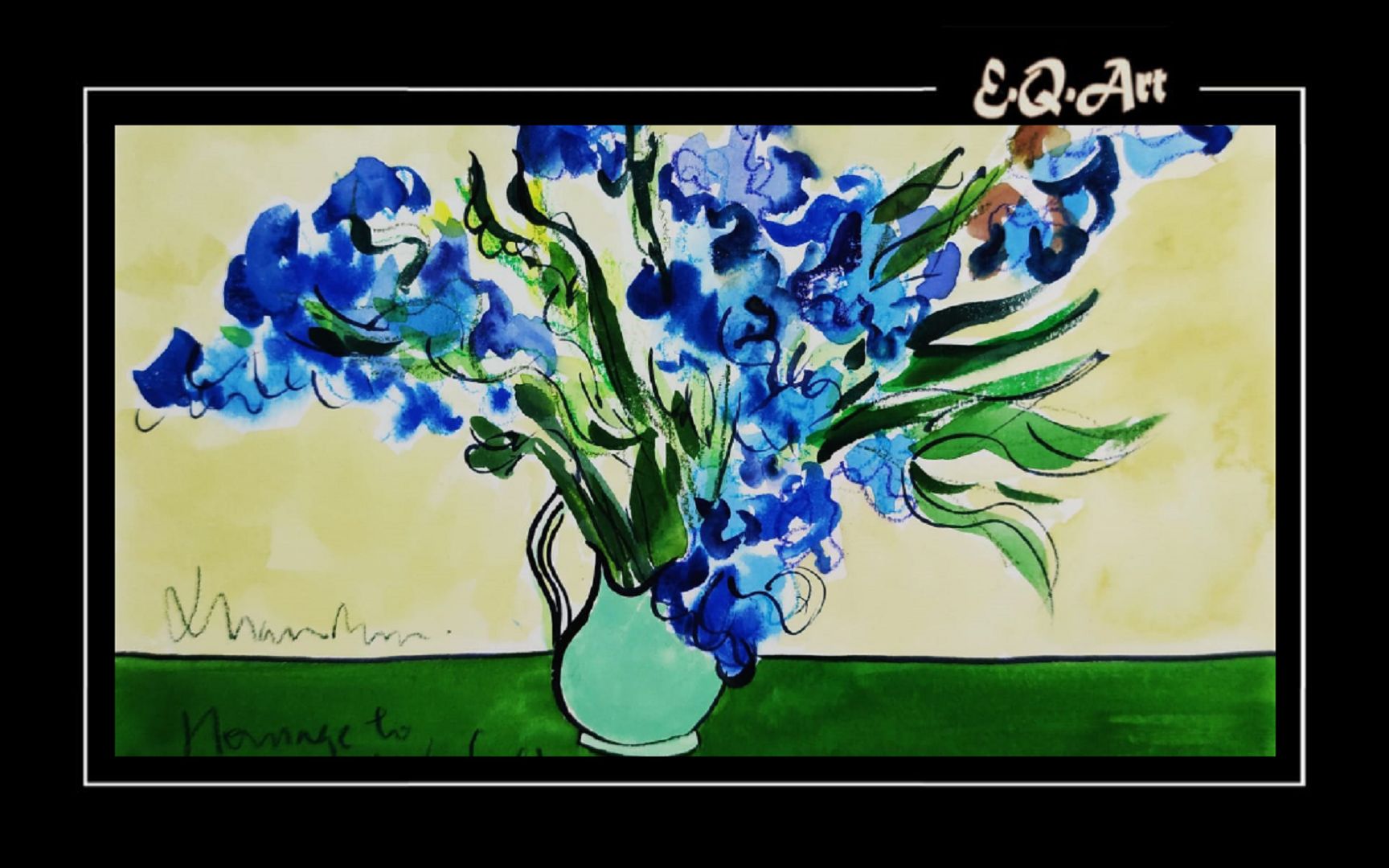 【水彩画教学(12)】如何画出流畅线条?用水彩绘画《梵高.鸢尾花》...