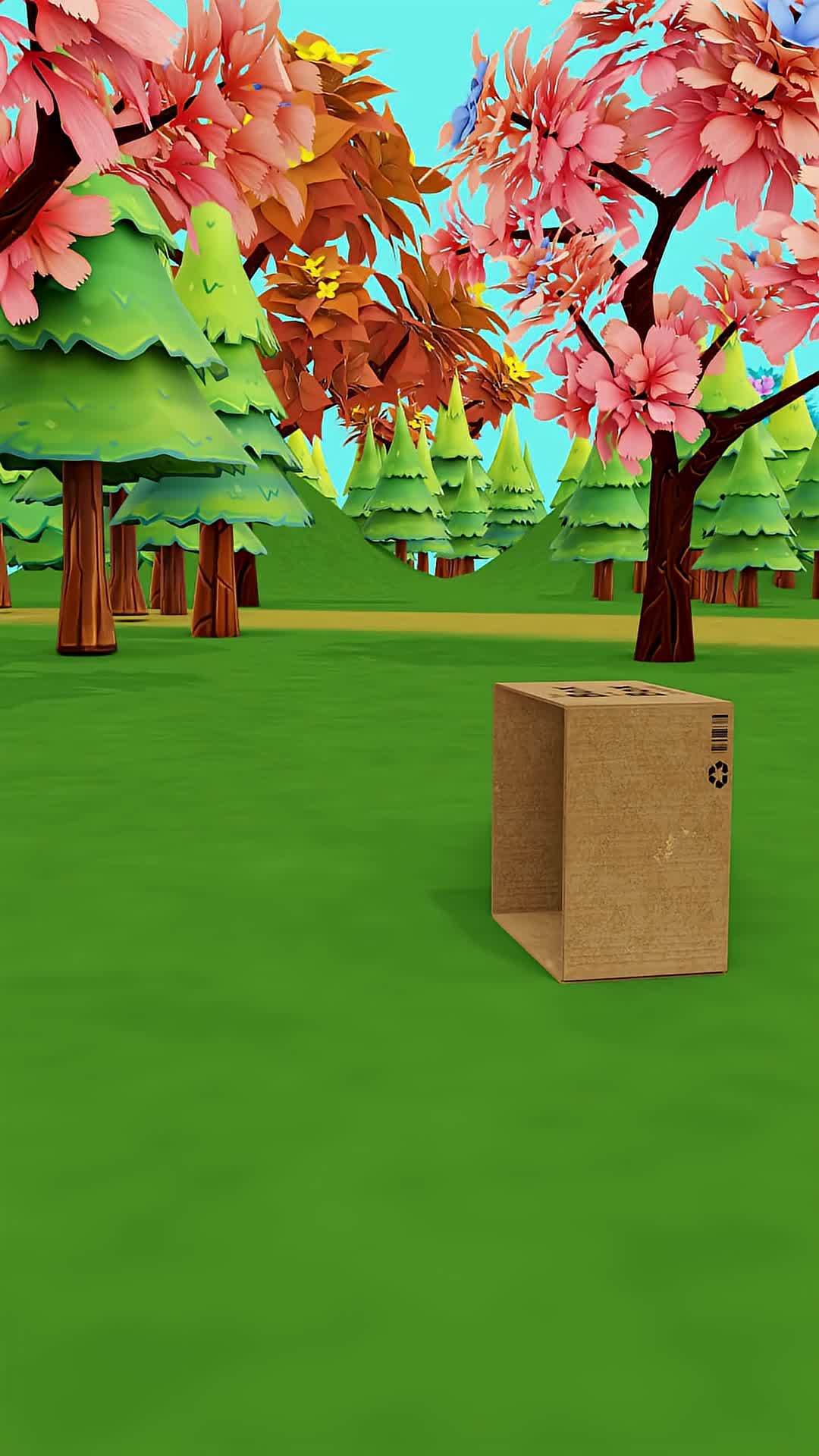 小孩森林钻纸箱