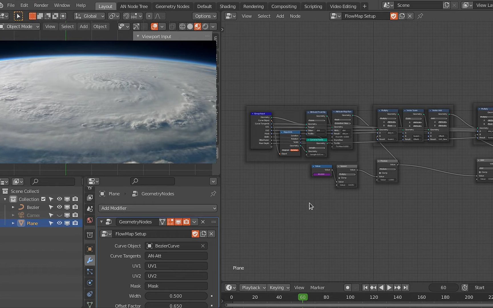 Blender里使用几何节点和动画节点制作台风流动教程