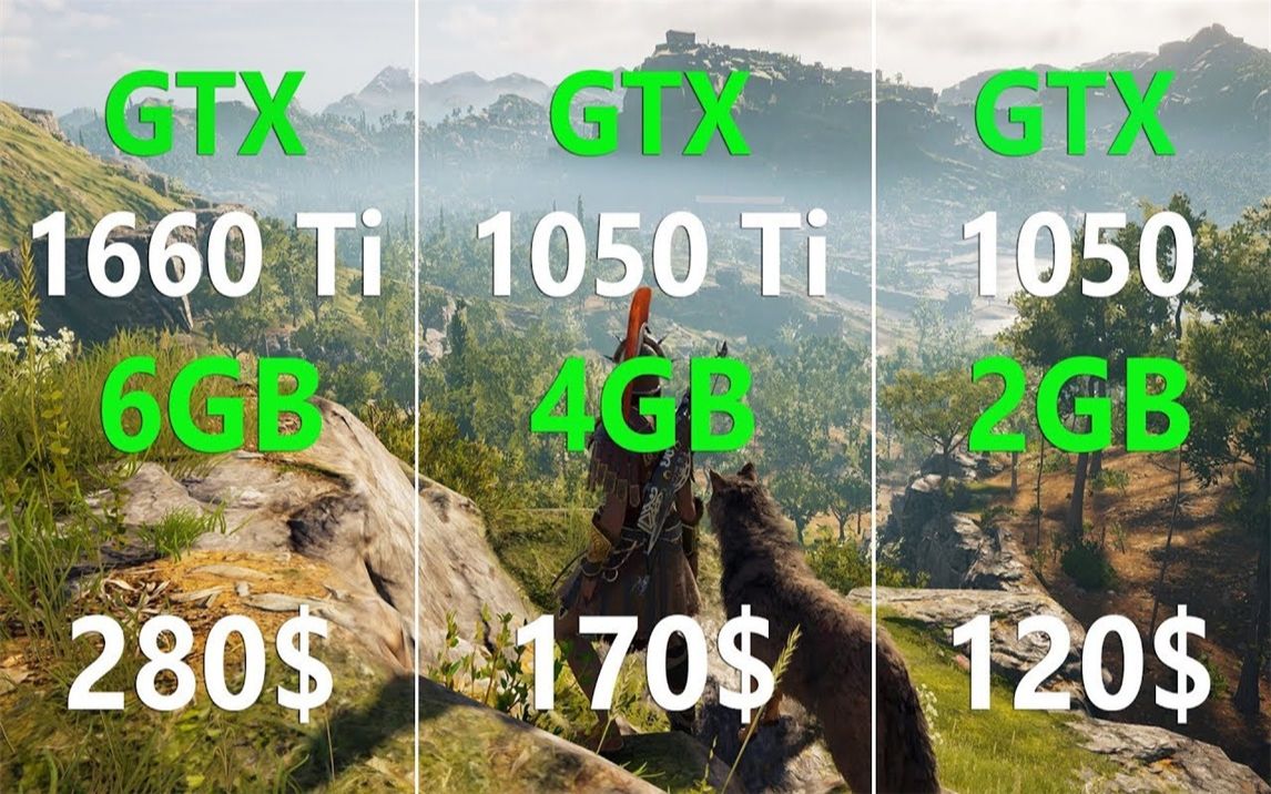 GTX 1660Ti vs GTX 1050Ti vs GTX 1050 游戏最低画质 显卡性能测试...