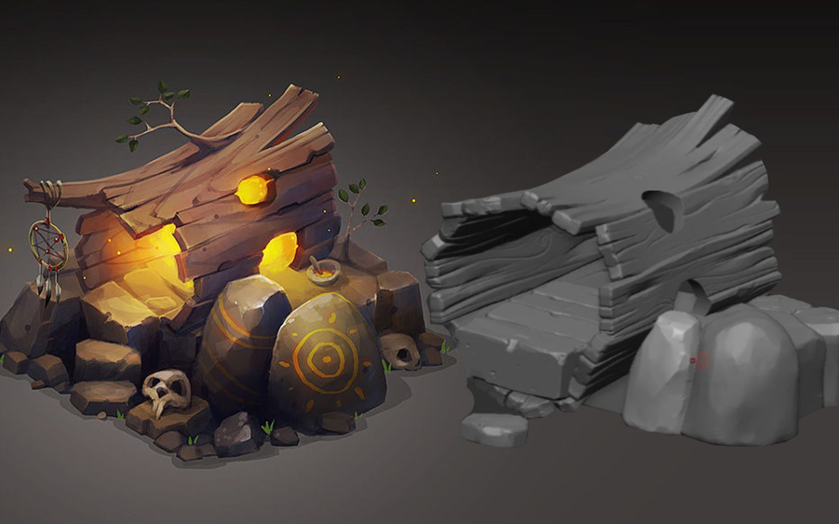 zbrush制作山石树屋高模,零基础教你雕刻木头,石头操作,细节制作,如何...