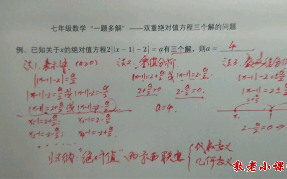 七年级数学“一题多解”——双重绝对值方程三个解的问题