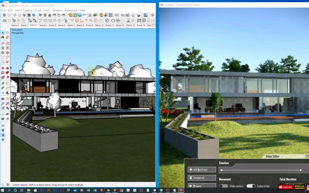 【enscape渲染器】enscape现代室别墅建筑室外渲染教程。