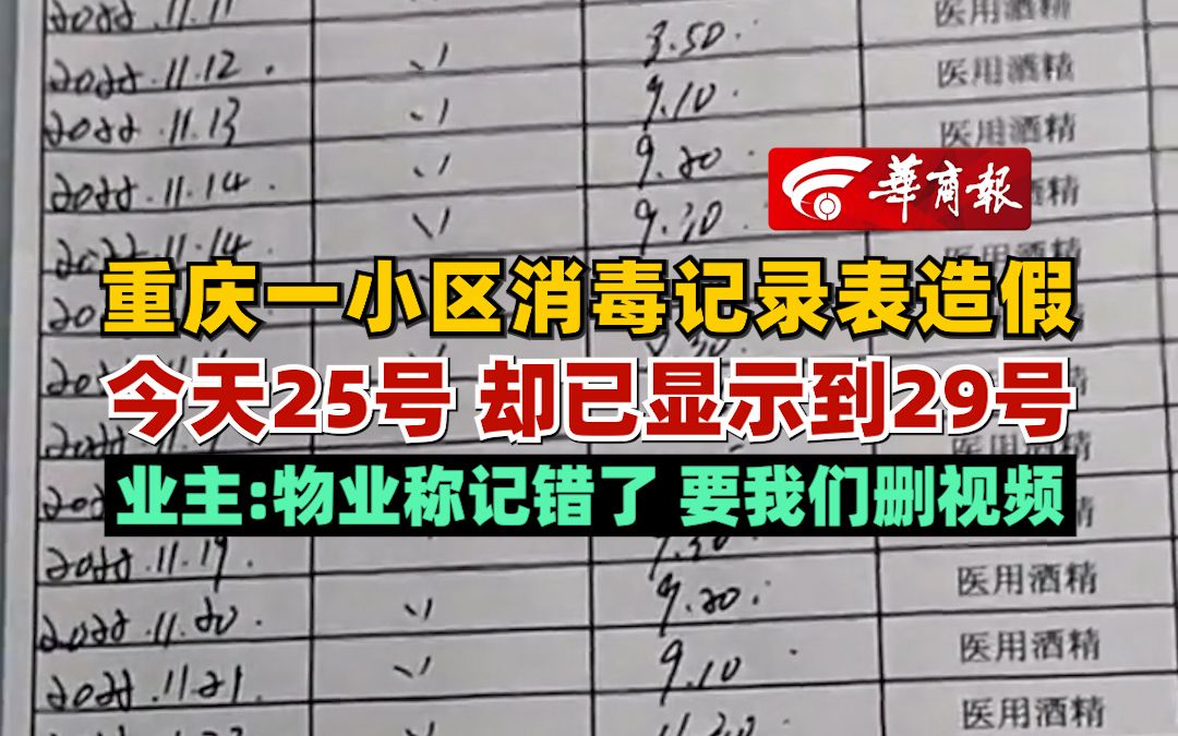 重庆一小区消毒记录表造假 今天25号 却已显示到29号 业主:物业称记...