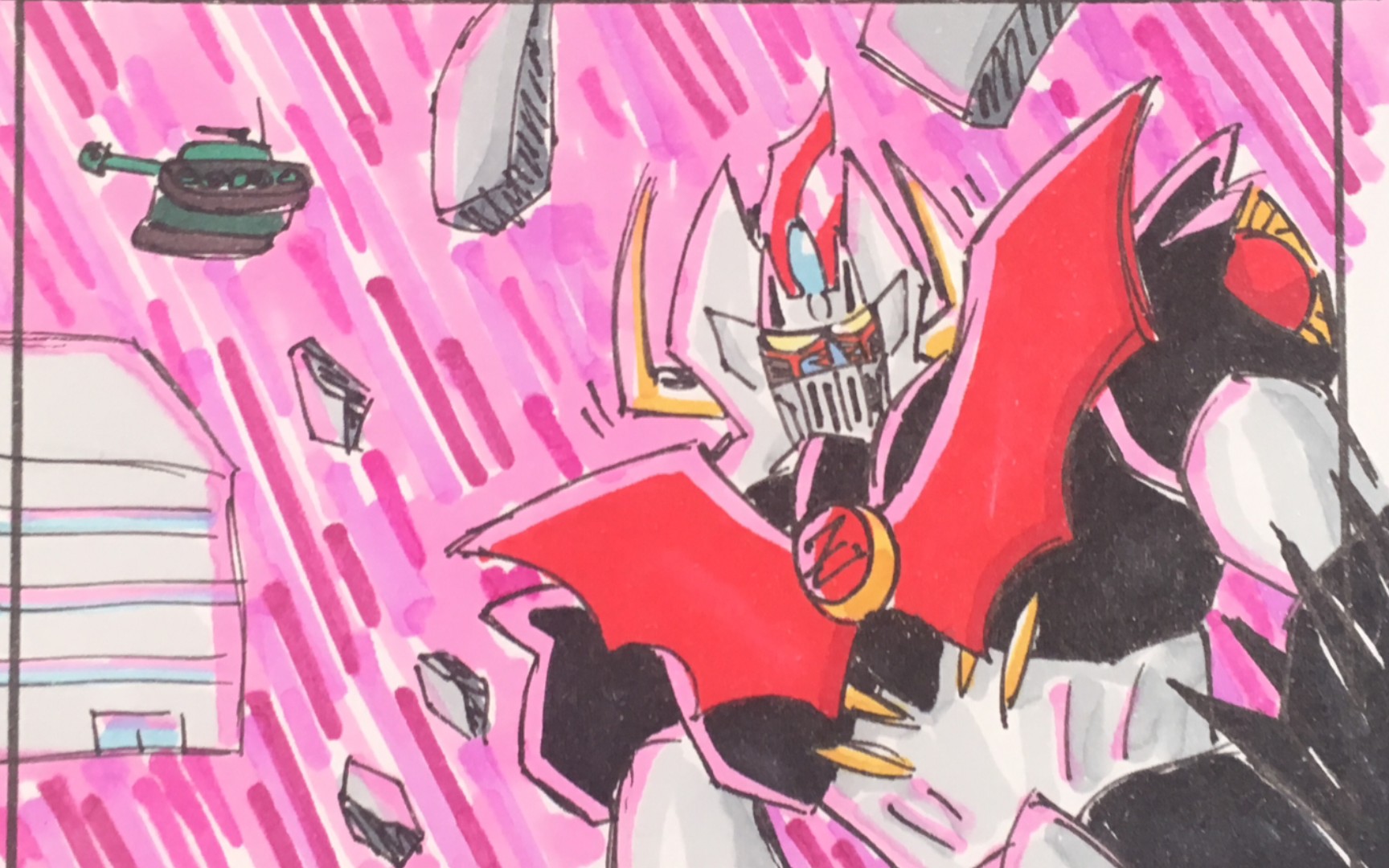 ...机》(下2)画渣马克笔手绘PPT动画 魔神凯撒 高达闪光的哈萨维 三部曲