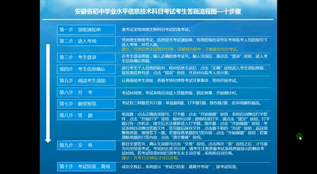 2020年安徽省初中学业水平信息技术科目考试考生答题流程