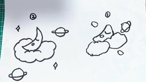 妹妹pk妈妈比赛画月亮简笔画,创意画,儿童画亲子画,创意美术画