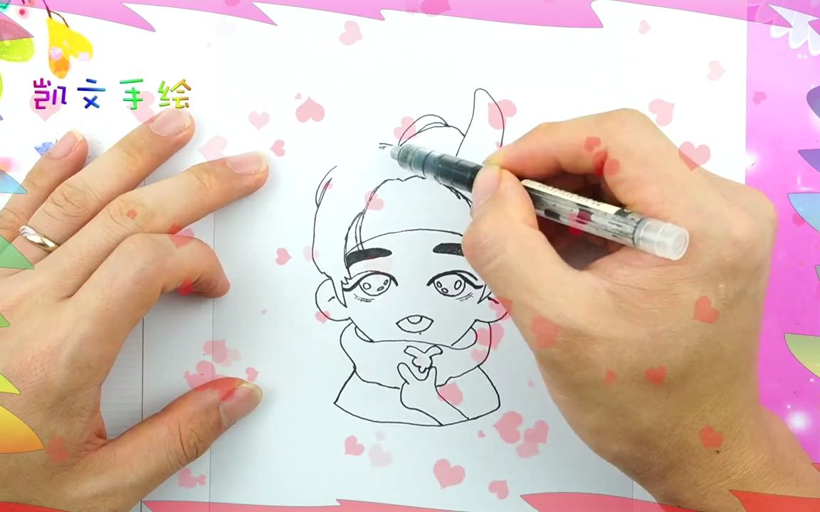 【绘画】肖战卡通人物头像简笔画,戴着兔儿的肖战你觉得可爱吗?