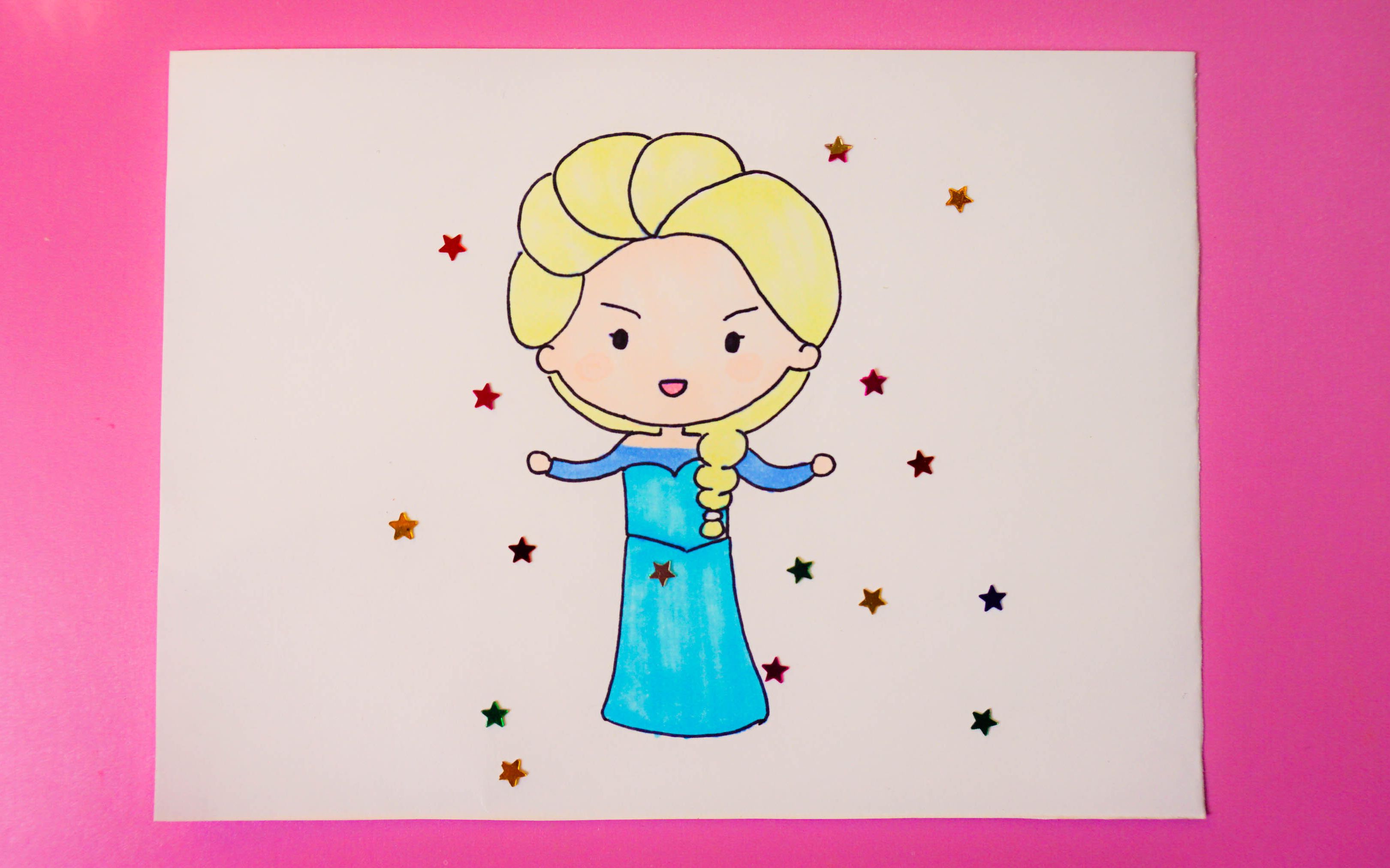 冰雪女王艾莎简笔画法,只需60秒,保证学会!