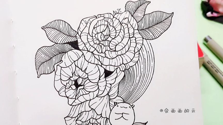 针管笔花卉教程,线条画起来很解压,新手就能学会