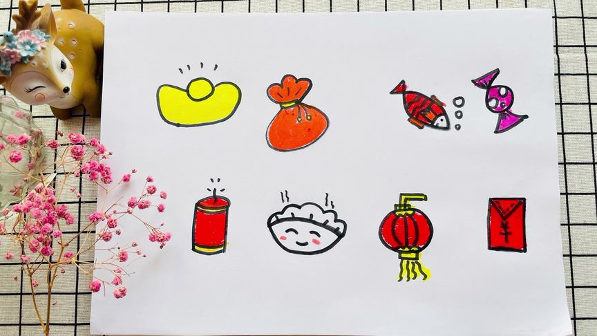 教你用数字画新年#简笔画 #画画教程 #新年主题画 #亲子