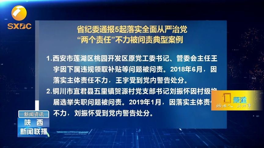 陕西省纪委通报5起落实全面从严治党“两个责任”不力被问责案例