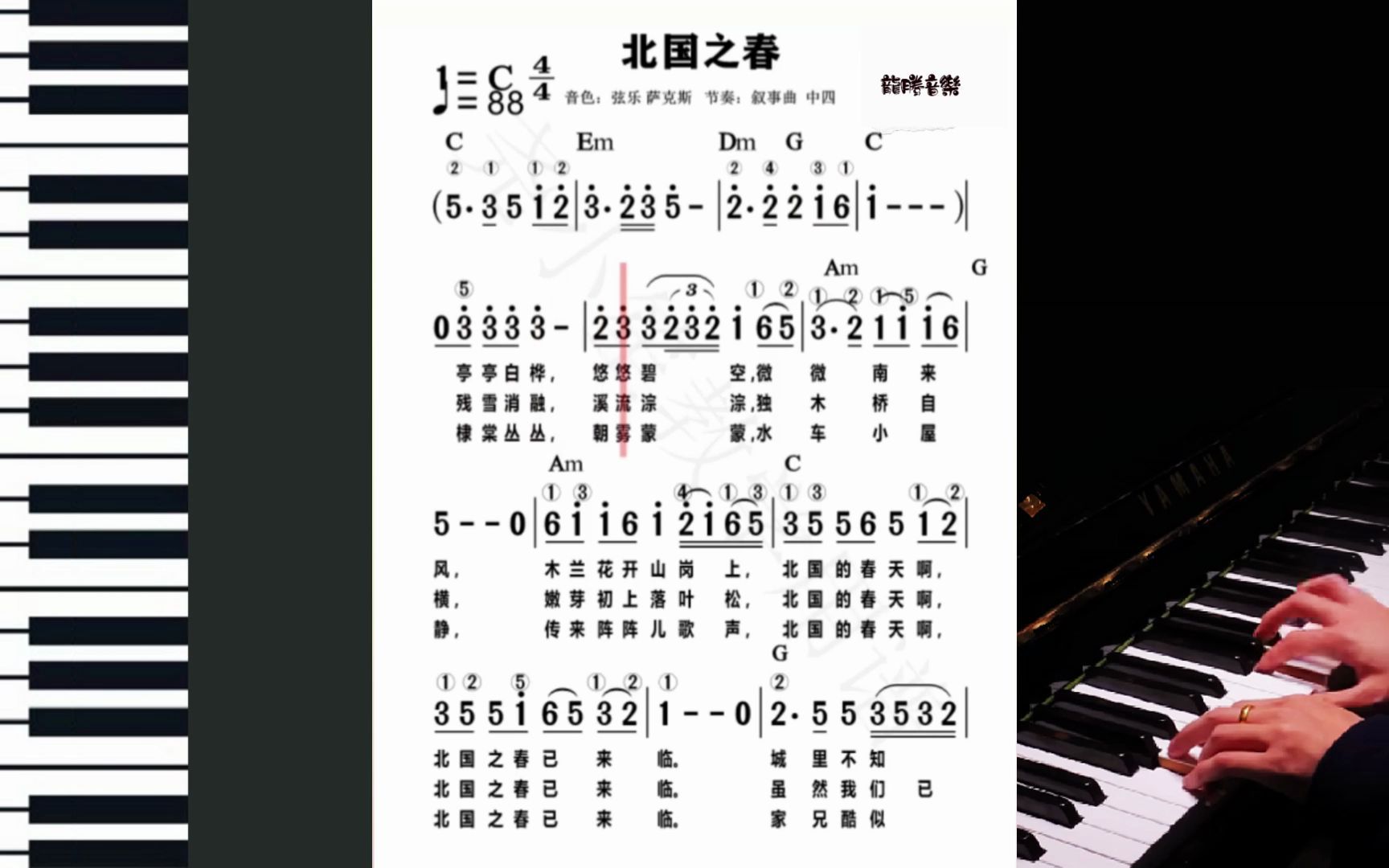 电子琴钢琴电钢琴入门动态简谱练习曲《北国之春》