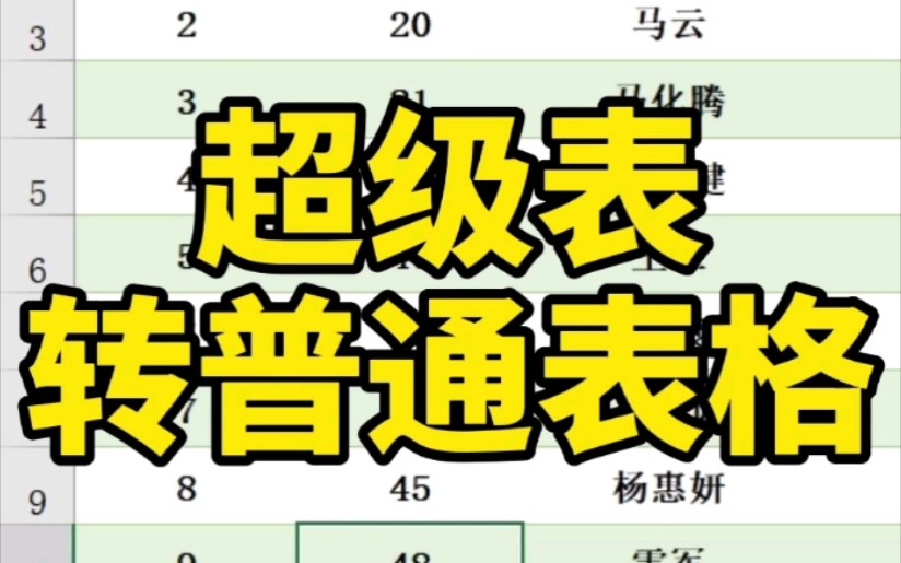 Excel超级表转普通表