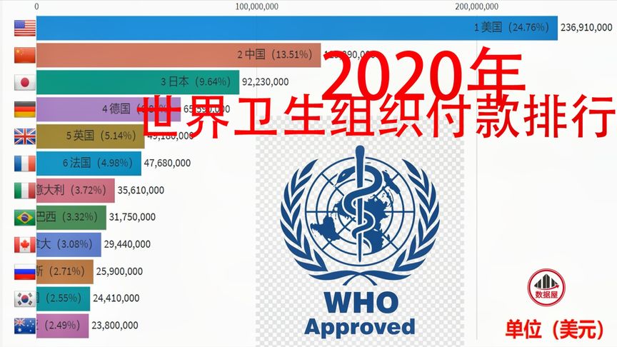 2020年世界卫生组织付款排行榜(中国占了13.51%)