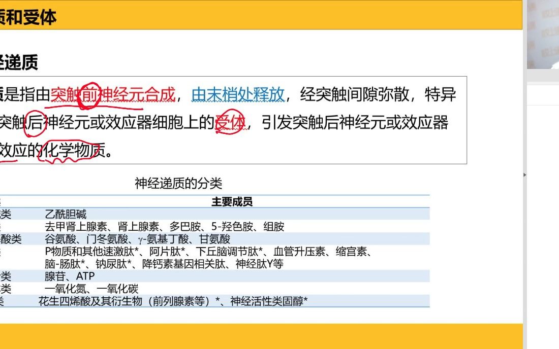 专升本生理学——神经递质