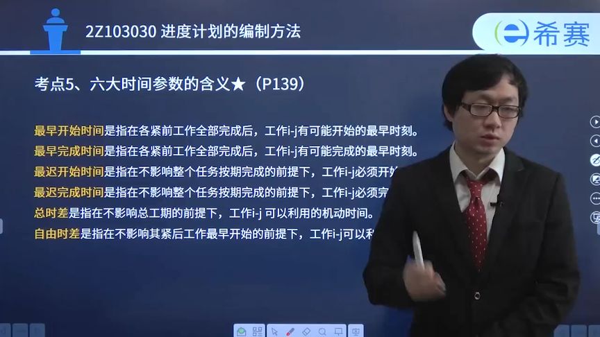 进度计划的编制方法-考点5:六大时间参数的含义