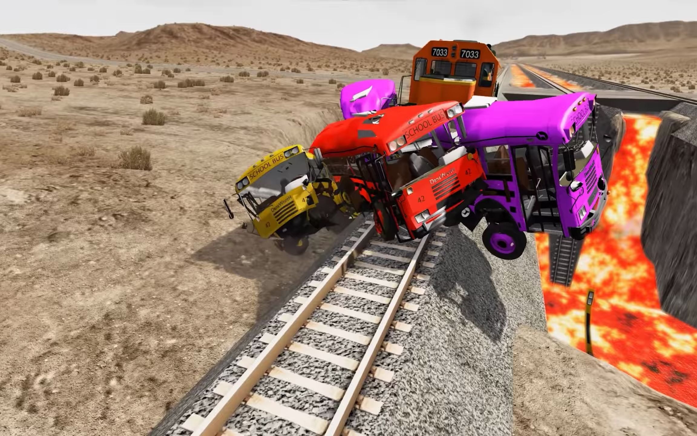《BeamNG.drive》游戏之火车 vs 熔岩十字路口和双轨