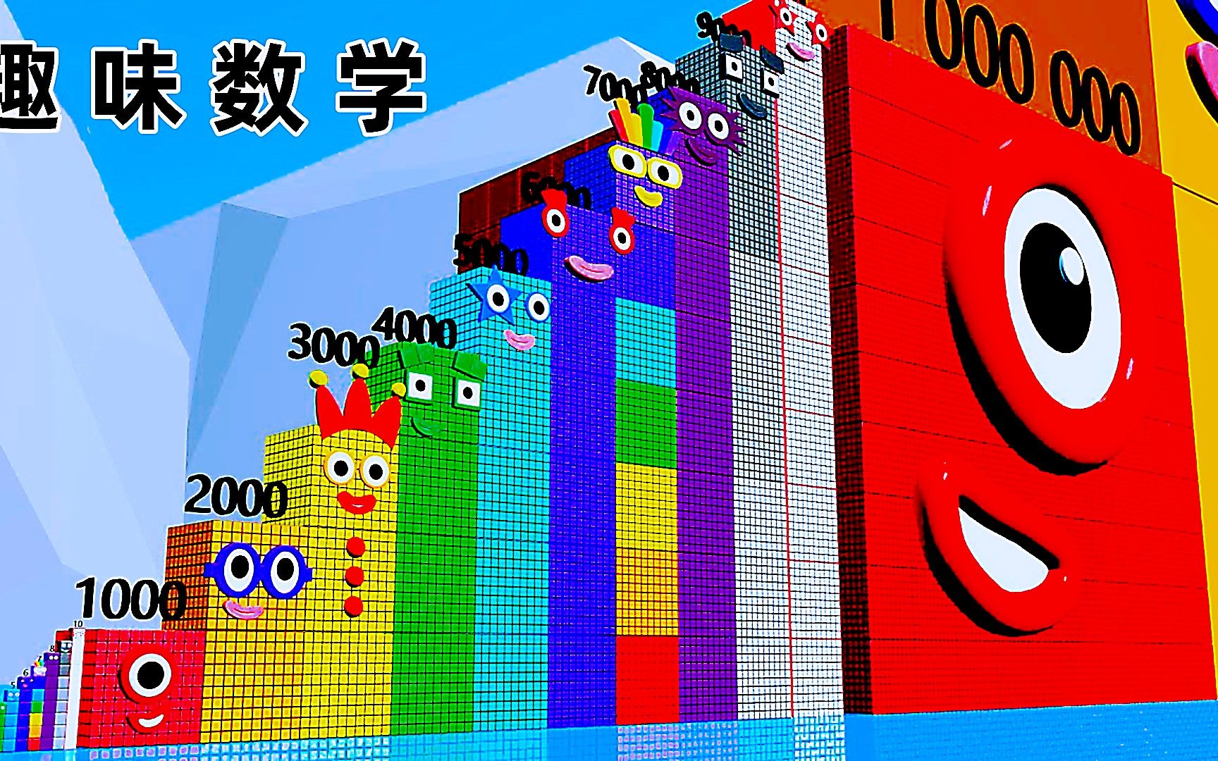 数字方块动画:数字兄弟井然有序排列一排,最小数字比最大数字小多少?