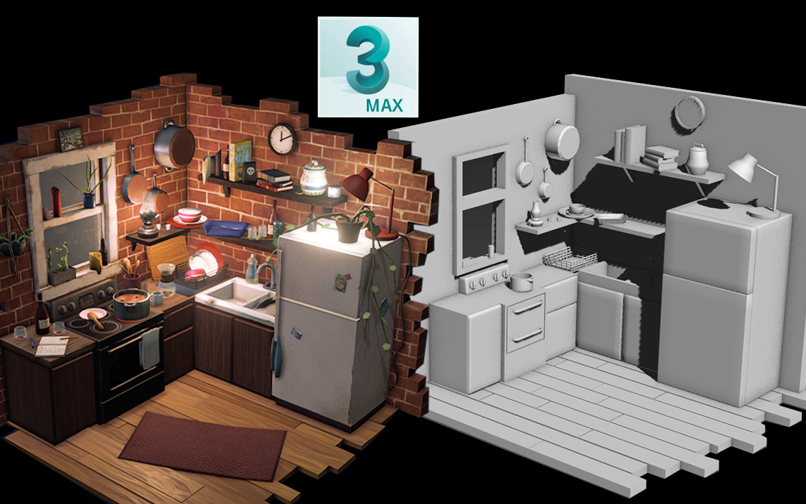 【3dmax建模】从摆box基础操作,教你简单室内厨房场景模型制作