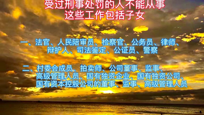 受过刑事处罚的人不能从事这些工作,包括子女
