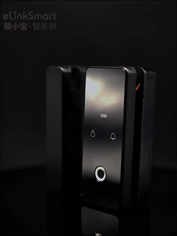办公室玻璃门指纹锁双开推拉门无框免开孔密码锁智能门禁电子锁(...