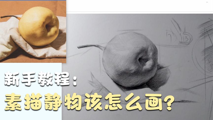 素描基础入门解析:素描水果之梨,简单易学。