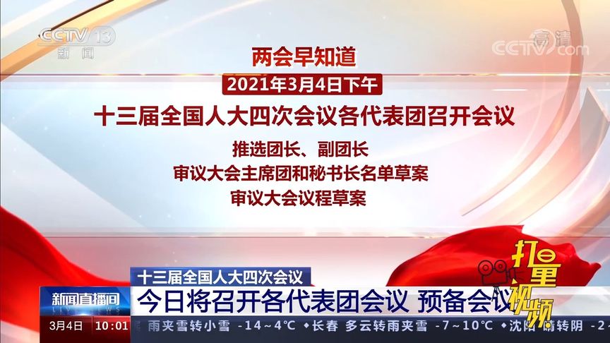 十三届全国人大四次会议3月4日将召开各代表团会议、预备会议