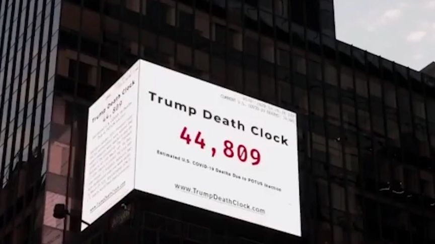 特朗普死亡时钟亮相纽约时代广场 血淋淋的数字触目惊心