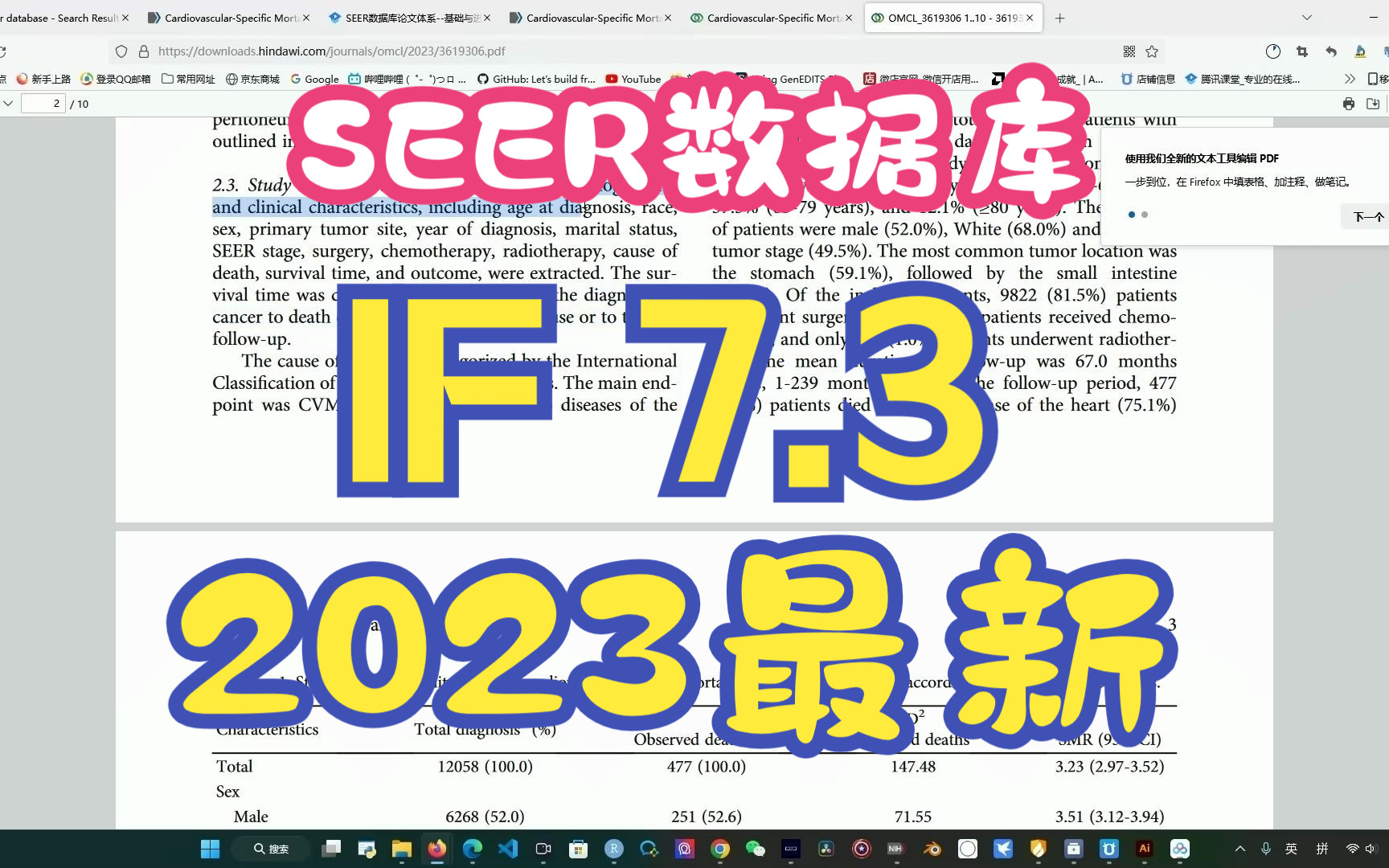 SEER文章解析--消化系统肿瘤心脏病死亡风险分析IF7.3