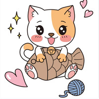 小猫吃鱼画画 