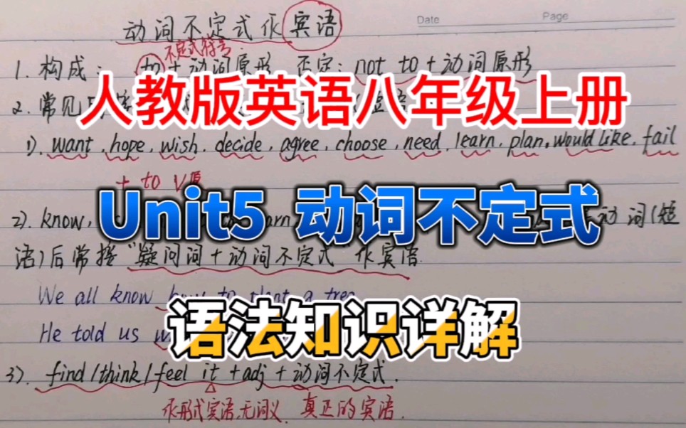 人教版英语八年级上册Unit5不定式做宾语语法知识讲解
