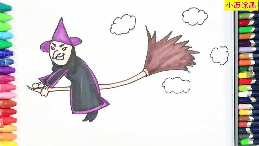 亲子趣味创意简笔画,画哈利波特里的黑暗魔法人物巫婆并涂色