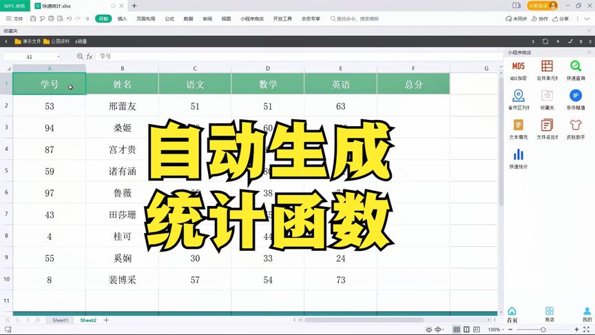 excel成绩表的简单统计,自动生成各种统计函数