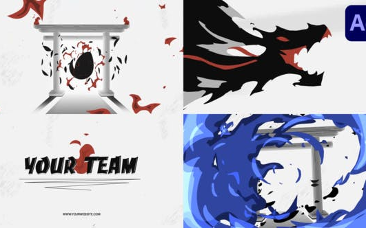 AE模板-龙啸九天黑骑士卡通火龙中国风古代日本风亚洲文化特效的...