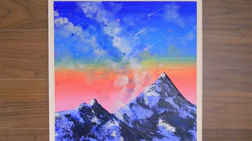 「绘画教程」美丽的山脉风景画!