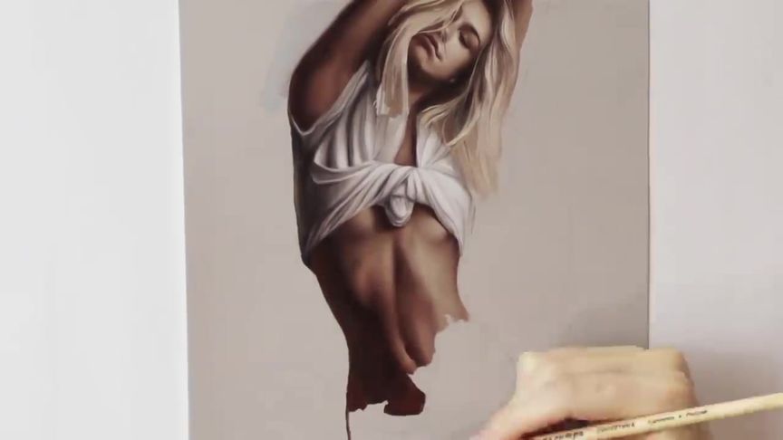 画画教程 逼真人体的调色和上色过程 油画