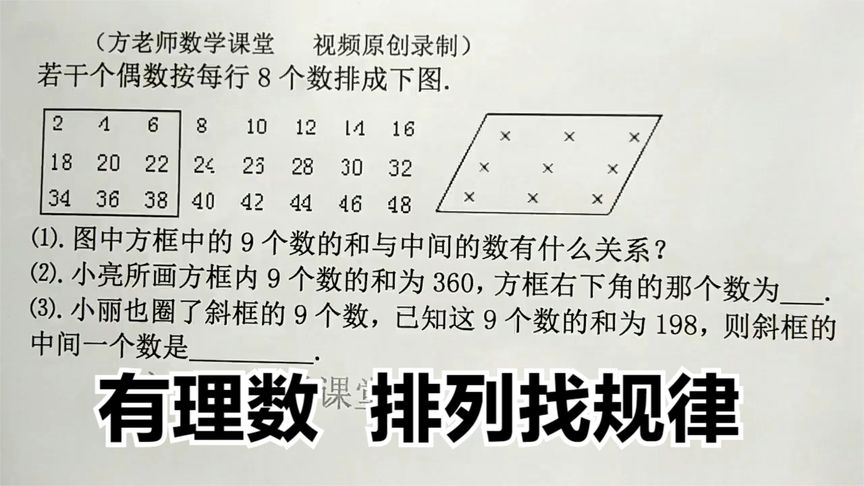 数学7上:怎么求方框右下角那个数?有理数排列找规律,经典考题