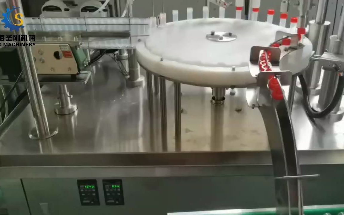 圣刚全自动一次性病毒采样管灌装旋盖贴标联动线 采样管灌装设备