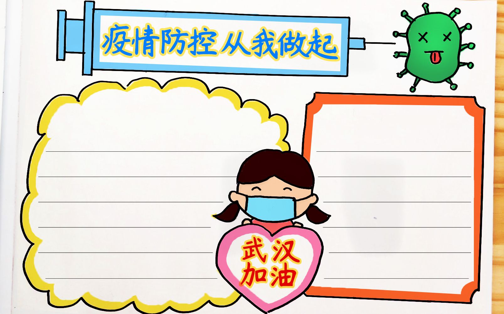 疫情防控,从我做起!武汉加油!一起绘制战“疫”手抄报吧!