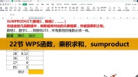 职场办公WPS表格处理视频教程 第22集 WPS函数,乘积求和,sumproduct