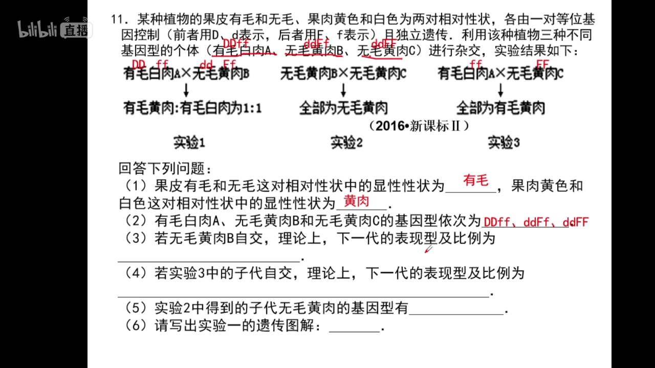 16年生物高考全国二卷:遗传图解书写、自由组合基因型判断